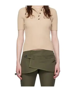COURREGES Courrèges Rib Knit Polo Shirt - Nude