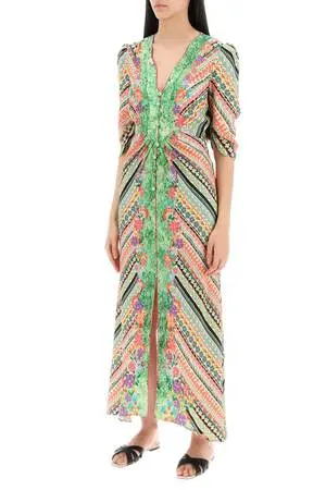Saloni Mitsu B Mix-print Midi Dress