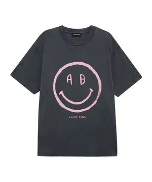 ANINE BING Smiley Print Cotton Blend T-shirt - Washed Ash