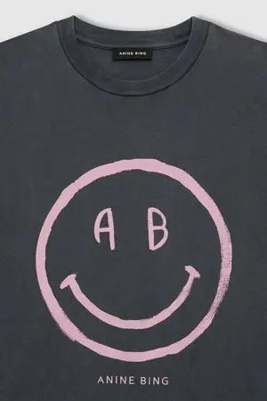 ANINE BING Smiley Print Cotton Blend T-shirt - Washed Ash