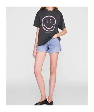 ANINE BING Smiley Print Cotton Blend T-shirt - Washed Ash