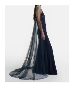 Jenny Packham Zadie Embellished Tulle Cape Gown - Black