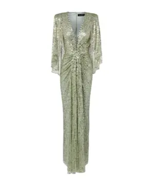 Jenny Packham Carrie Caped Embellished Gown - Green