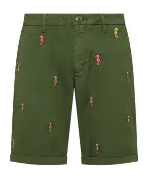 SUN 68 Embroidered Chino Shorts - Dark Green