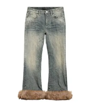 Balenciaga Fur Trim Flared Capri Pants - Gray