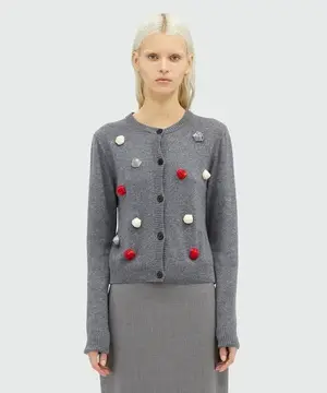 MSGM Rose-appliqué Buttoned Knitted Cardigan