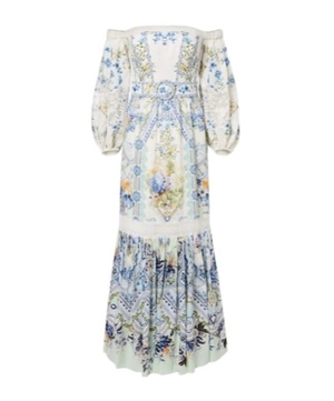 Camilla Floral Off-shoulder Maxi Dress In Linen And Silk - No