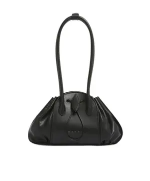 Marni Tulipea Logo Stamped Shoulder Bag - Black