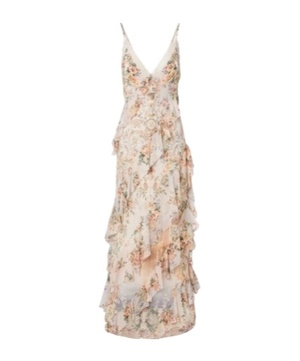 Camilla Embellished Ruffled Silk Floral Maxi Dress