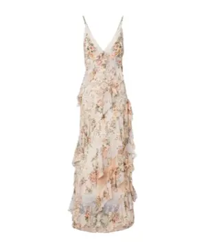 Camilla Embellished Floral Ruffled Silk Maxi Dress - Nude