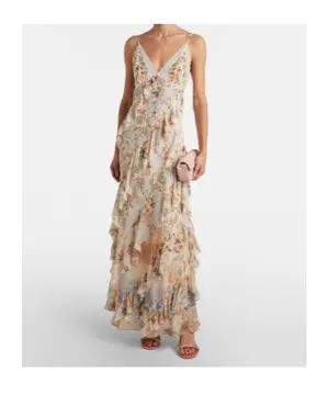 Camilla Embellished Ruffled Silk Floral Maxi Dress