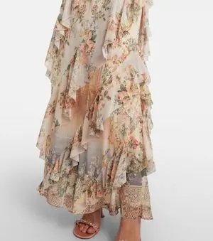Camilla Embellished Ruffled Silk Floral Maxi Dress
