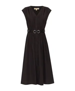 Michael Kors Stretched Poplin Belted Midi Dress - Black