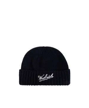 Woolrich Logo Intarsia Knit Beanie - Black
