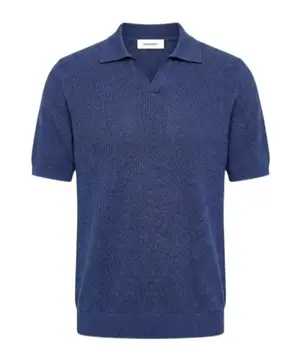 GRAN SASSO Ribbed-knit Short-sleeve Polo Shirt - Blue
