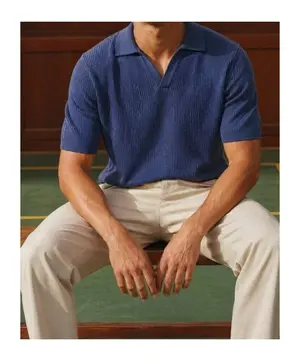 GRAN SASSO Ribbed-knit Short-sleeve Polo Shirt