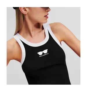 Karl Lagerfeld Sunglasses Logo Ribbed Tank Top