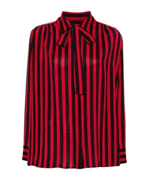 MSGM Striped Crepe Texture Shirt With Attached Scarf - Red