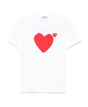 Play Comme Des Garcon Comme Des Garons Play Heart Printed Crewneck T-shirt - White