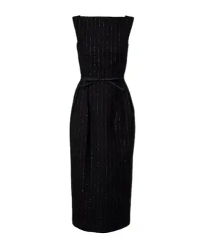 Erdem Midi Dress In Fine Striped Wool Metallic Fabric