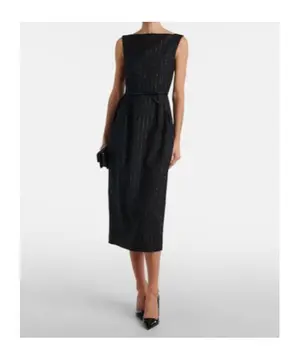Erdem Midi Dress In Fine Striped Wool Metallic Fabric
