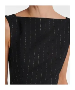 Erdem Midi Dress In Fine Striped Wool Metallic Fabric