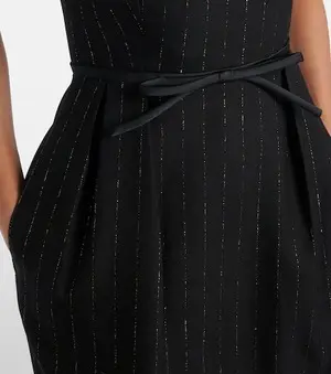 Erdem Midi Dress In Fine Striped Wool Metallic Fabric