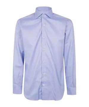 BARBA NAPOLI Long Sleeve Button-down Shirt - Blue