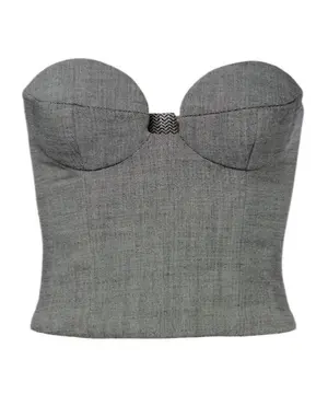 Magda Butrym Herringbone Wool-blend Bustier Top - Gray