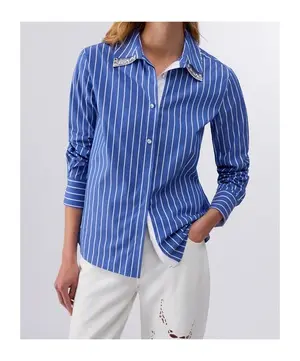 Liu Jo Pinstriped Shirt With Embellished Detachable Collar