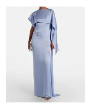 Erdem Embellished Caped Satin Cady Gown