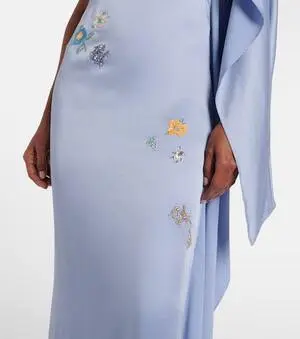 Erdem Embellished Caped Satin Cady Gown