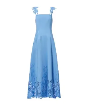 Oscar De La Renta Wool-blend Guipure Lace Midi Dress - Blue