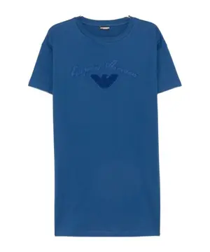 Emporio Armani Logo Embroidered T-shirt Dress - Blue