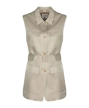 SEMICOUTURE Belted Sleeveless Jacket - Nude