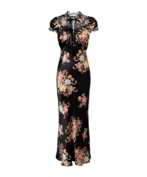RODARTE Floral Lace-trimmed Silk Midi Dress - Black