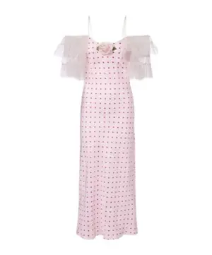 RODARTE Floral-applique Printed Silk Slip Dress - Pink