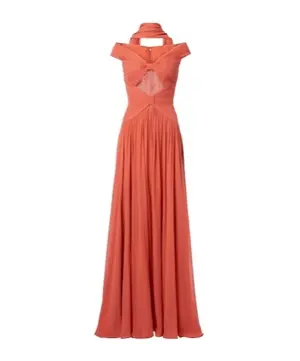 Elie Saab Gathered Lace-trimmed Silk Gown - Red