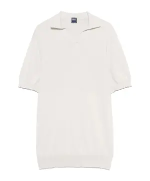 Fedeli V-neck Ribbed Polo Shirt - Light Dusty