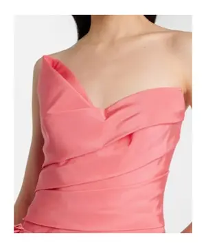 Monique Lhuillier Draped Asymmetric Silk Bustier Gown