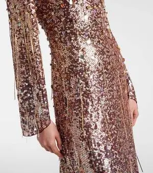 Jenny Packham Phara Embellished Fringed Gown