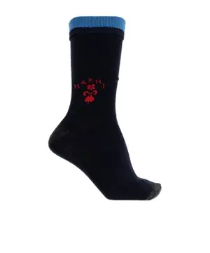 Marni Deep Blue Wool-cashmere Socks With Crest Logo - Navy