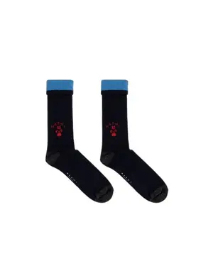 Marni Deep Blue Wool-cashmere Socks With Crest Logo