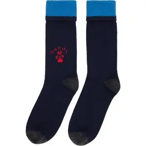 Marni Deep Blue Wool-cashmere Socks With Crest Logo