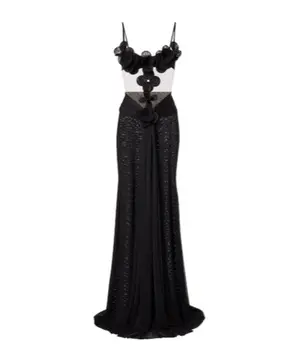 David Koma Floral-appliqué Mesh Gown - Black