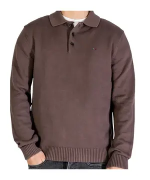 Tommy Hilfiger Long Sleeve Knit Polo - Brown