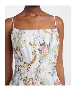 Camilla Printed Linen And Silk Bustier Midi Dress - No