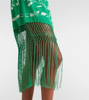 Camilla Embellished Embroidered Fringed Silk Minidress