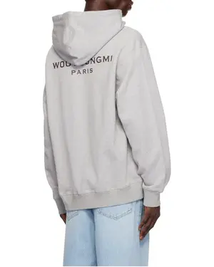WOOYOUNGMI Long Sleeve Hooded Hoodie With Kangaroo Pocket - Grey