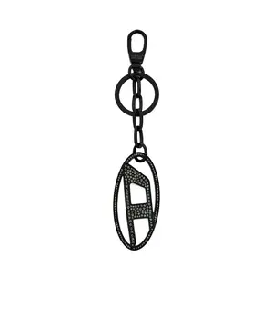 DIESEL® Oval D Keyring With Crystal Embellishments - Black